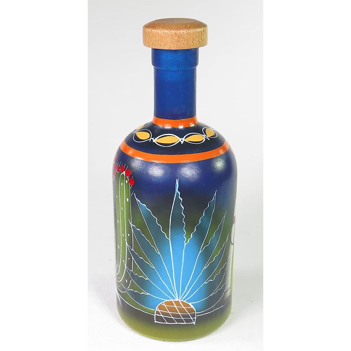 Eye4Art Mexican Tequila Shot Glasses and Bottle Set, Tequila Making Scene, Poncho with Agave Cactus hand painted Bottle, with display stand