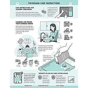 TidyBoard Meal Prep System - Bamboo Cutting Board - The Quick & Easy Meal Prep Solution, Teal