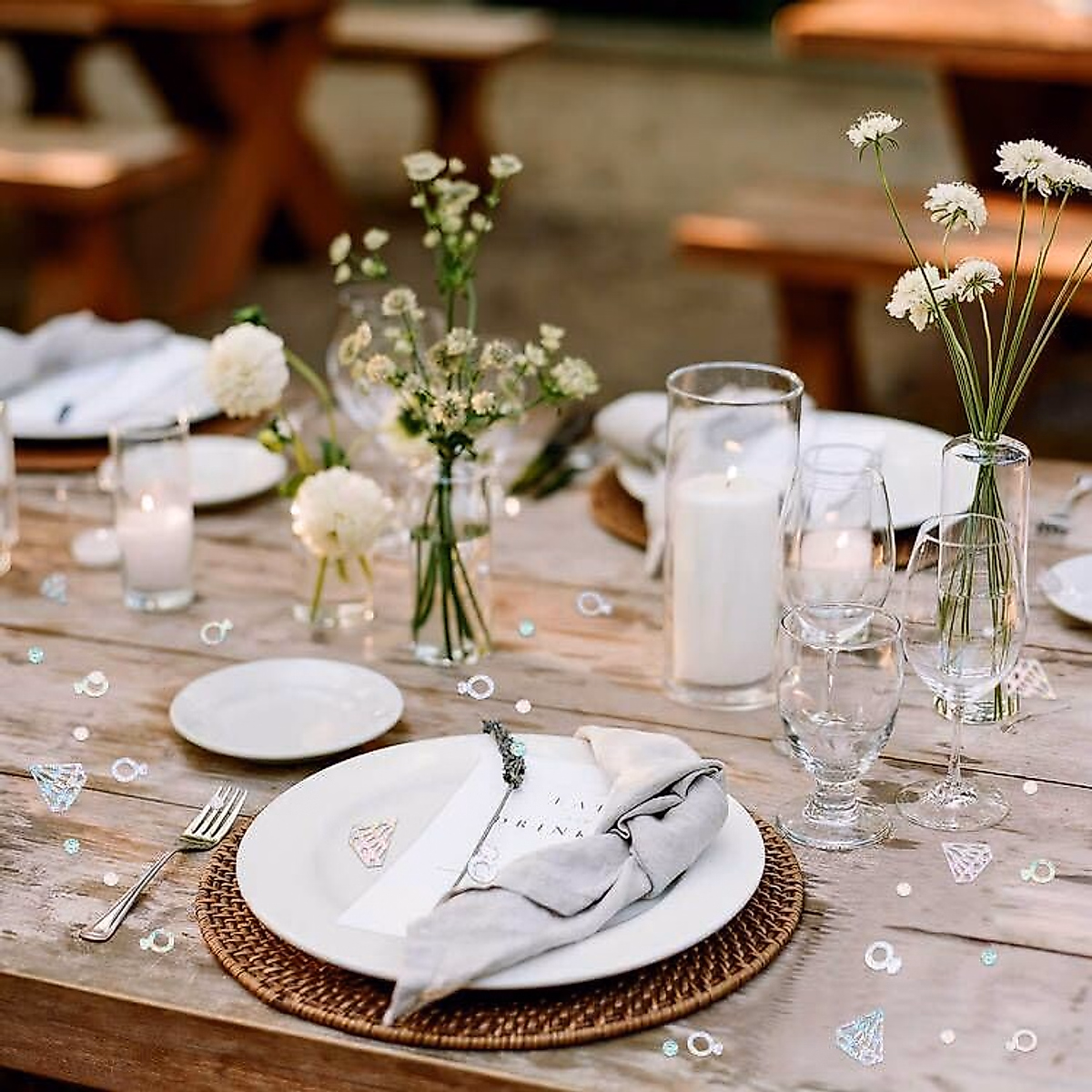 WenmthG 800 PCS Diamond Ring Confetti Bridal Shower Confetti Decorations 60 g / 2.11 oz Silver Bachelorette Party Table Ring Confetti Glitter for Engagement Bridal Shower Valentine Wedding Decoration