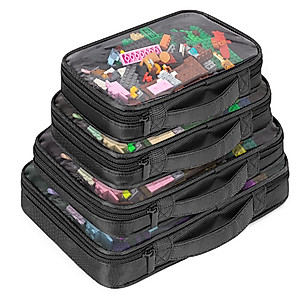 Damero 4 Packs Toy Carry Case, Toy Storage Bags with Zipper, Toy Building Blocks Board Games Storage Case, Clear Toy Organizer Bags for Travel, Playroom, Classroom, Home Organization, Black(Bag Only)