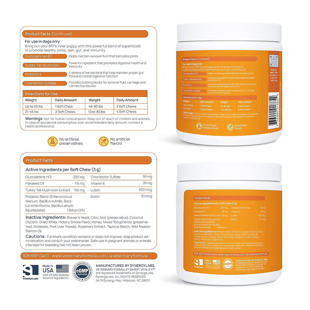 Veterinary Formula Smart Vitality Senior Support Supplement for Dogs - Soft Chews, 100ct - Support Healthy Joints, Skin, Gut, and Immunity with Glucosamine Chondroitin for Dogs