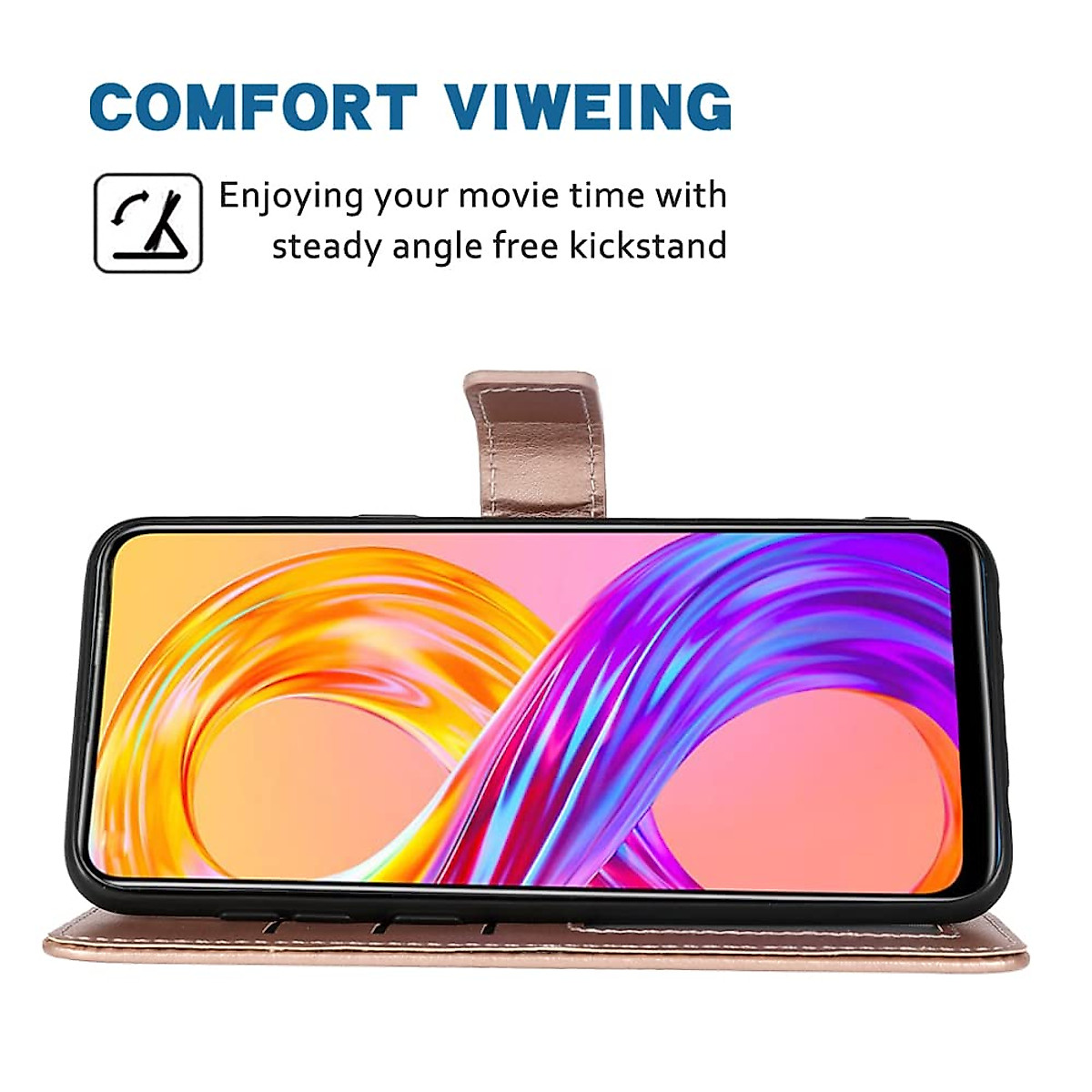 FDCWTSH Compatible with Oppo Reno2 Wallet Case Wrist Strap Lanyard Leather Flip Card Holder Stand Cell Accessories Folio Purse Slot Credit ID Phone Cover for Oppo Reno 2 2019 6.5 Women Men Rose Gold