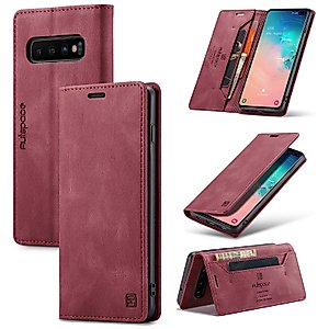 TOHULLE for Samsung Galaxy S10 Plus Case, Vintage Wallet Case Card Holder Kickstand Built-in Magnetic Flip Folio Leather Case for Galaxy S10 Plus - Red