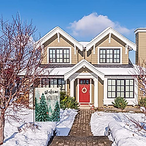 Welcome Winter Pines Tree Garden Flag Double Sided Cardinal Red Bird Christmas Garden Flag for Outside Xmas Farmhouse Seasonal Outdoor Flag