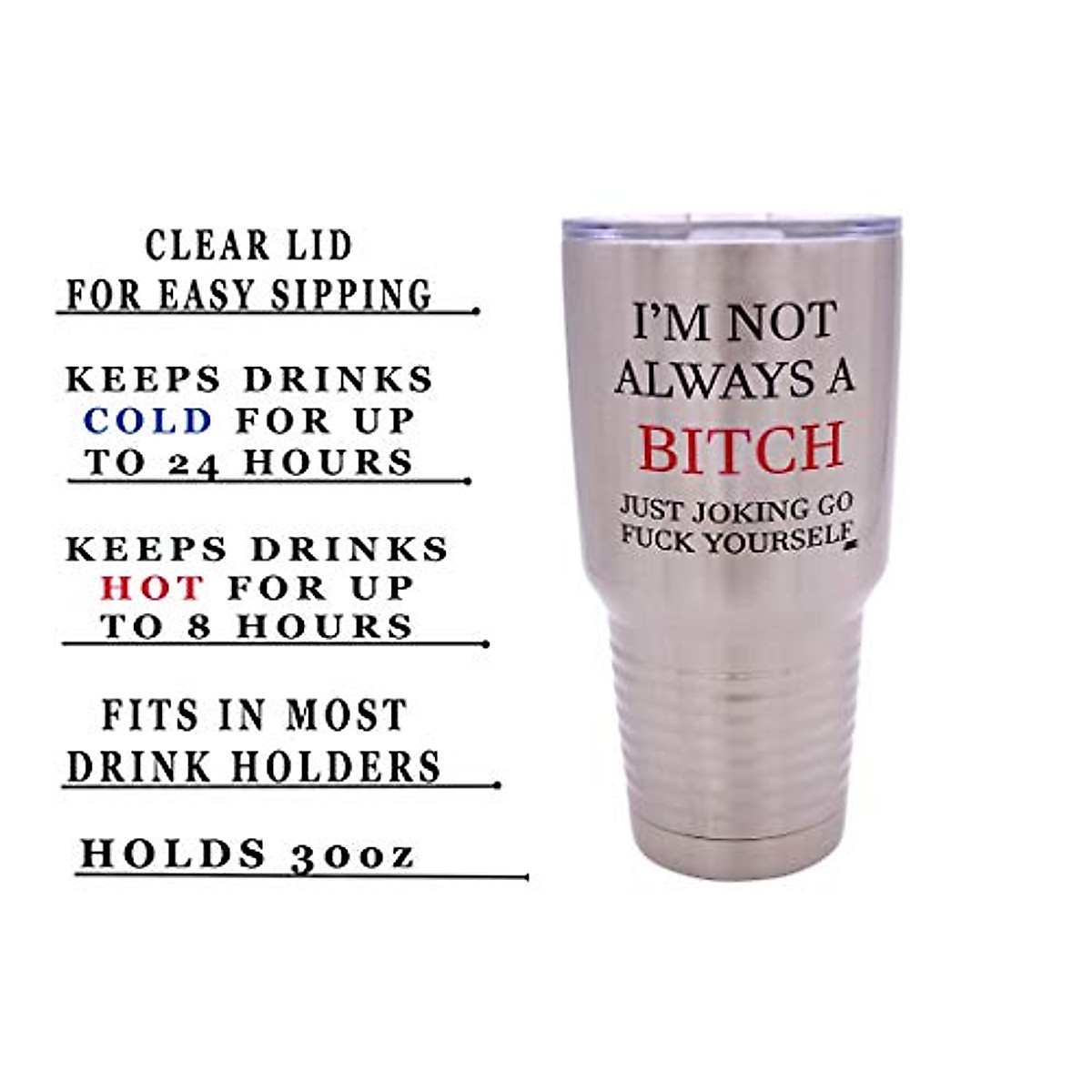 Rogue River Tactical Funny Not Always Just Kidding For Her Large 30 Ounce Travel Tumbler Mug Cup w/Lid Vacuum Insulated Hot or Cold Sarcastic Work Gift