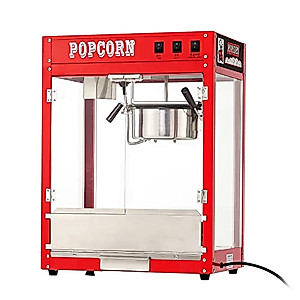 Aibudy Popcorn Maker, Nostalgic Retro Style Popcorn Machine with 8 Oz Stainless Steel Kettle, Exterior Protected by Tempered Glass Door, Suitable for Movie Theater Commercial or Family Dinners, Red