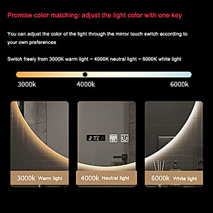 Black Oval Bathroom Mirror With LED Light, Wall Mirror With Aluminium Frame, Decorative Mirror, LED Illuminated Makeup Mirror, Infinitely Dimmable, 3-colour Light ( Color : Black , Size : 50x80CM )