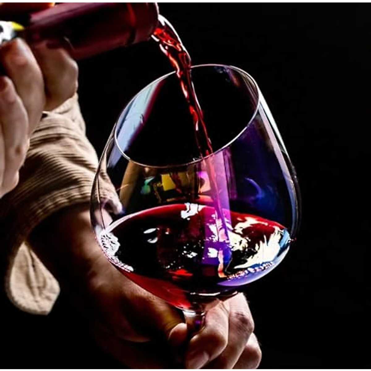 Luxrify Enhance Your Wine Experience Iridescent Wine Glasses - Premium Quality, Unique Design at Rim, Long Stemware, Hand-Blown & Perfect for Wine Lovers, Colored Stemware (Set Of 4)