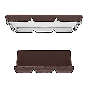 Aqestyerly Outdoor Swing Canopy Replacement Cover with Seat Cover, Patio Waterproof Top Cushion Set for Park Yard Garden Chair Sunscreen UV Protection (Brown, 195*125*15cm)
