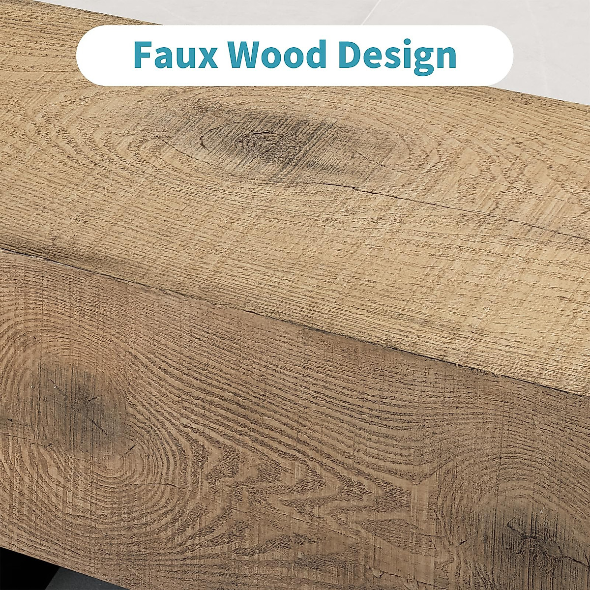 AQUILLA Modern Outdoor Bench, Faux Wooden Patio Bench, Concrete Backless Porch Bench Weatherproof, Anti-Rust Metal Legs Garden Benches for Entryway, Park, Yard (48",Light Brown)