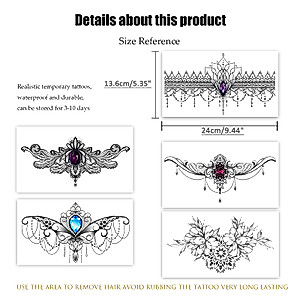 Roarhowl Lace Tattoos, Large Sexy Temporary Tattoo Set, Temporary Tattoos For Women, Belly Back Waist Thigh Body Art Fake Tattoos (Set 1)