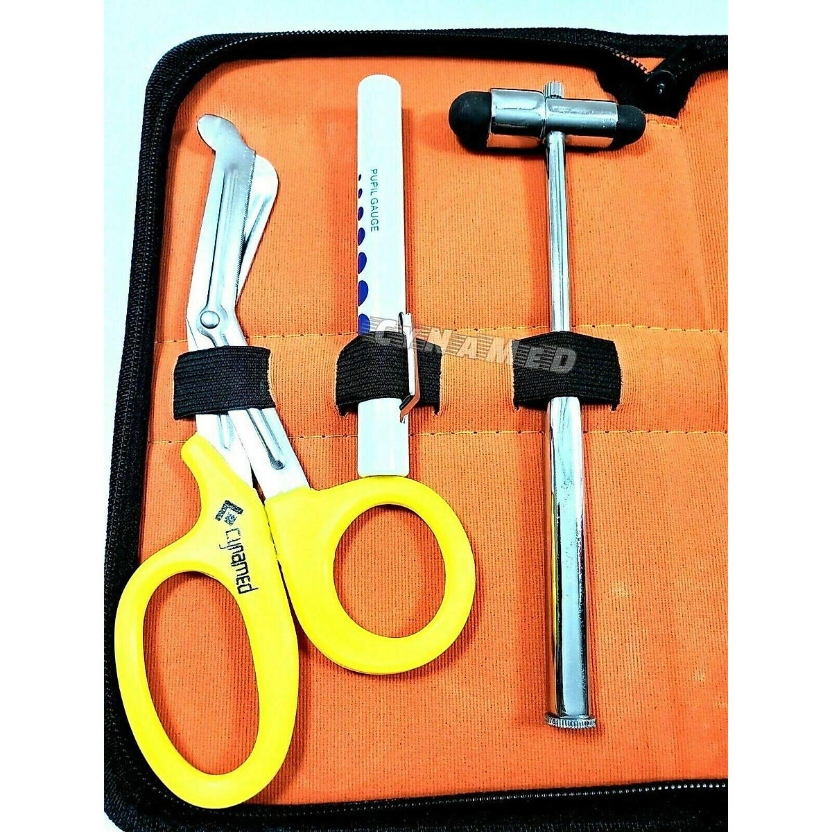 Student Diagnostic Kit- Reflex Hammer & Tuning Fork Set C 128 And C 512 + Wartenberg Pinwheel Premium Steel Bandage Scissor 7.5” (Set Of 6 Reflex Buck Hammer Yellow Scissor Penligh)