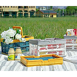 DXBO Collapsible Storage Baskets Grocery Baskets Folding Stackable Storage Containers s with Handles Car Kitchen Sundries Organizer Green (Color : Green)
