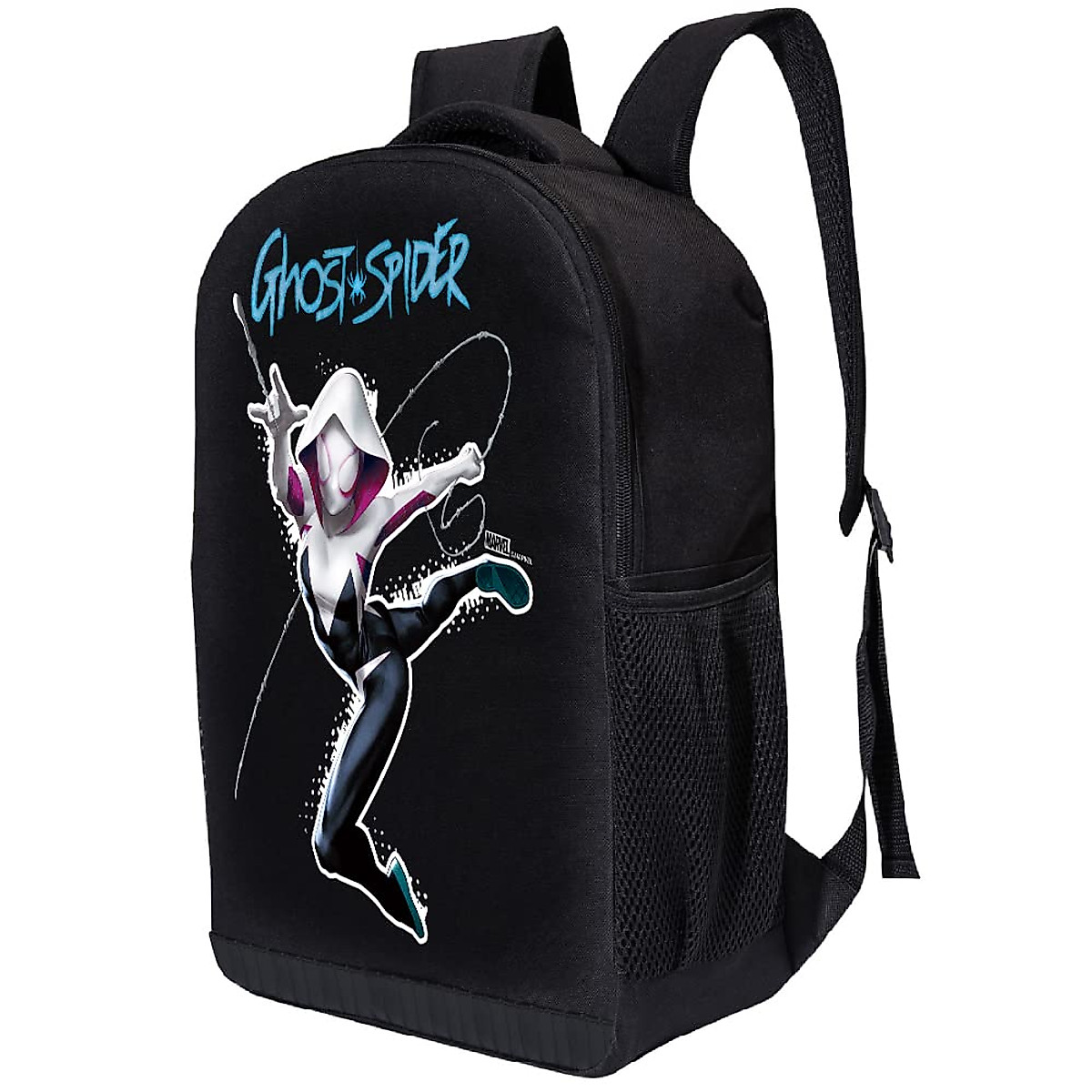 Marvel Spiderman Ghost Spider Backpack for School – Gwen Stacy Black Knapsack 16 inch Mesh Padded Bag (Blue Spider)