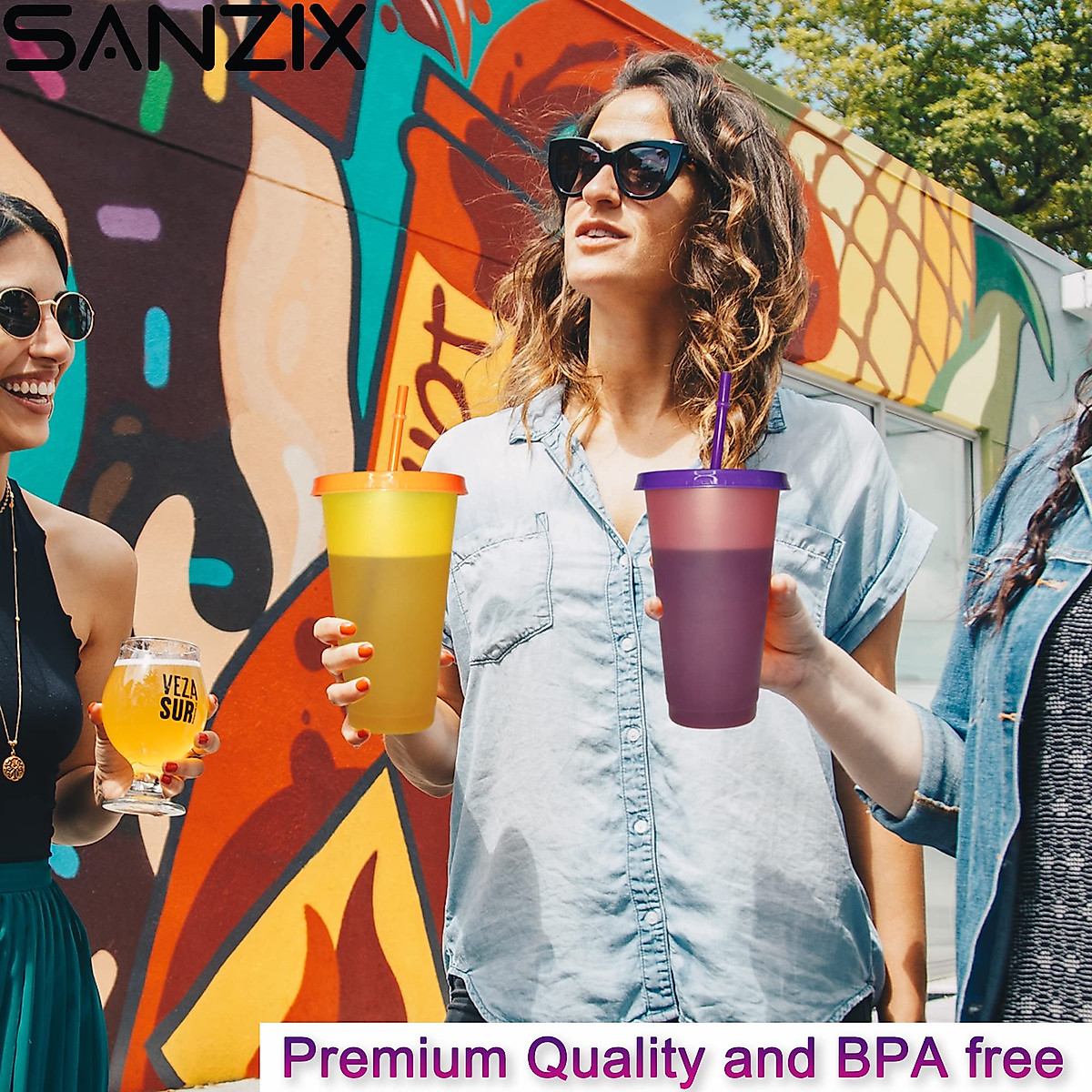 Sanzix Tumblers with Lids and Straws - 6 Pack 24oz Color Changing Cups with Lids and Straws, Reusable Cups with Lids and Straws for Party, Travel, Iced Coffee, Smoothie, Reusable Cold Drink Cups