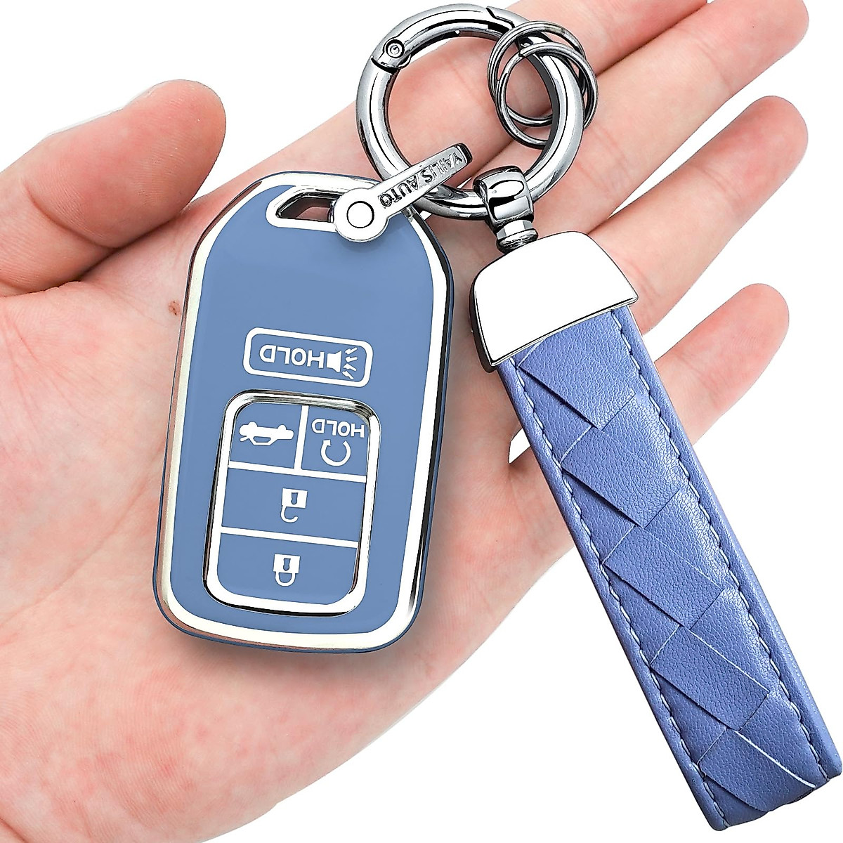 Yonmcfn for Honda Key fob Cover with Leather Keychain,Soft TPU 5 Buttons Key Shell,fit 2018 2019 2020 2021 Civic Accord Pilot CR-V Insight EX EX-L Touring Remote car Key(Blue)