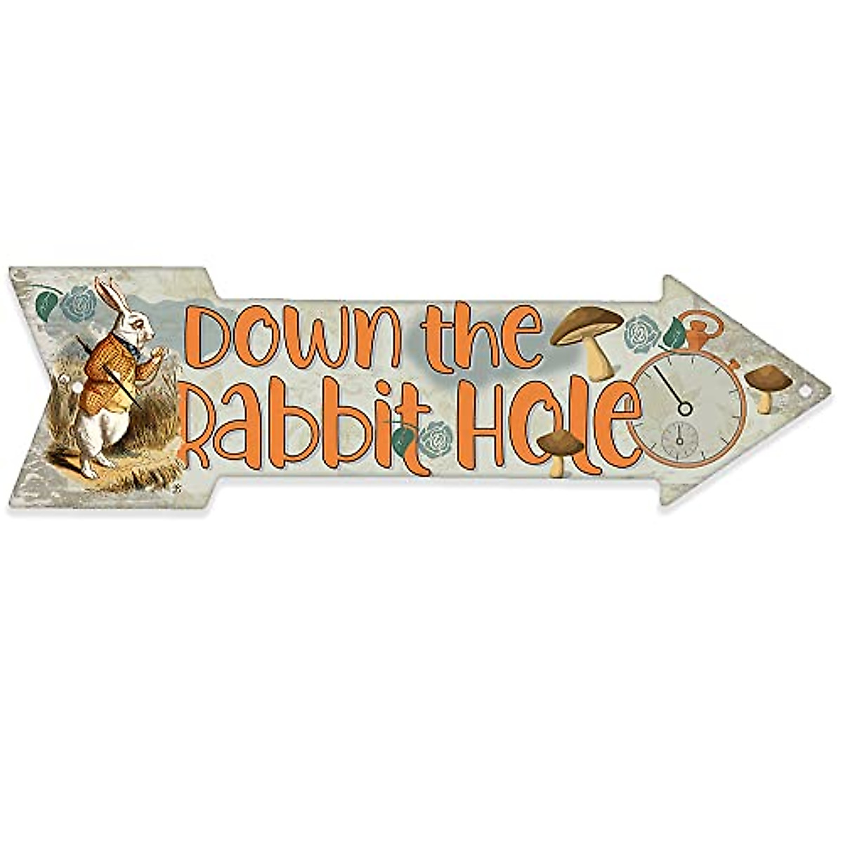 Alice in Wonderland Decor - Down The Rabbit Hole - Directional Arrow Metal Sign - Alice in Wonderland Signs - Home Decor Wall Art Perfect Alice in Wonderland Gifts and Decorations