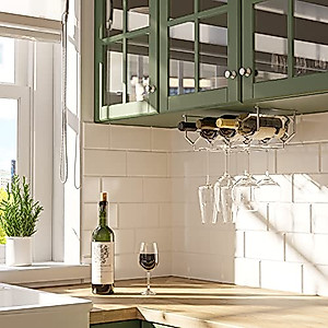 Wallniture Piccola Under Cabinet Wine Rack & Glasses Holder Kitchen Organization with 4 Bottle Organizer Metal Chrome