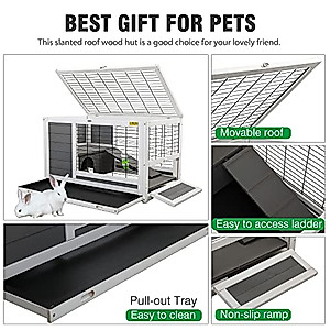 COZIWOW Indoor Outdoor Rabbit Hutch,Small Animal Houses & Habitats, Large Bunny Cage with Removable Tray, Single Level Guinea Pig Hamster Hutch
