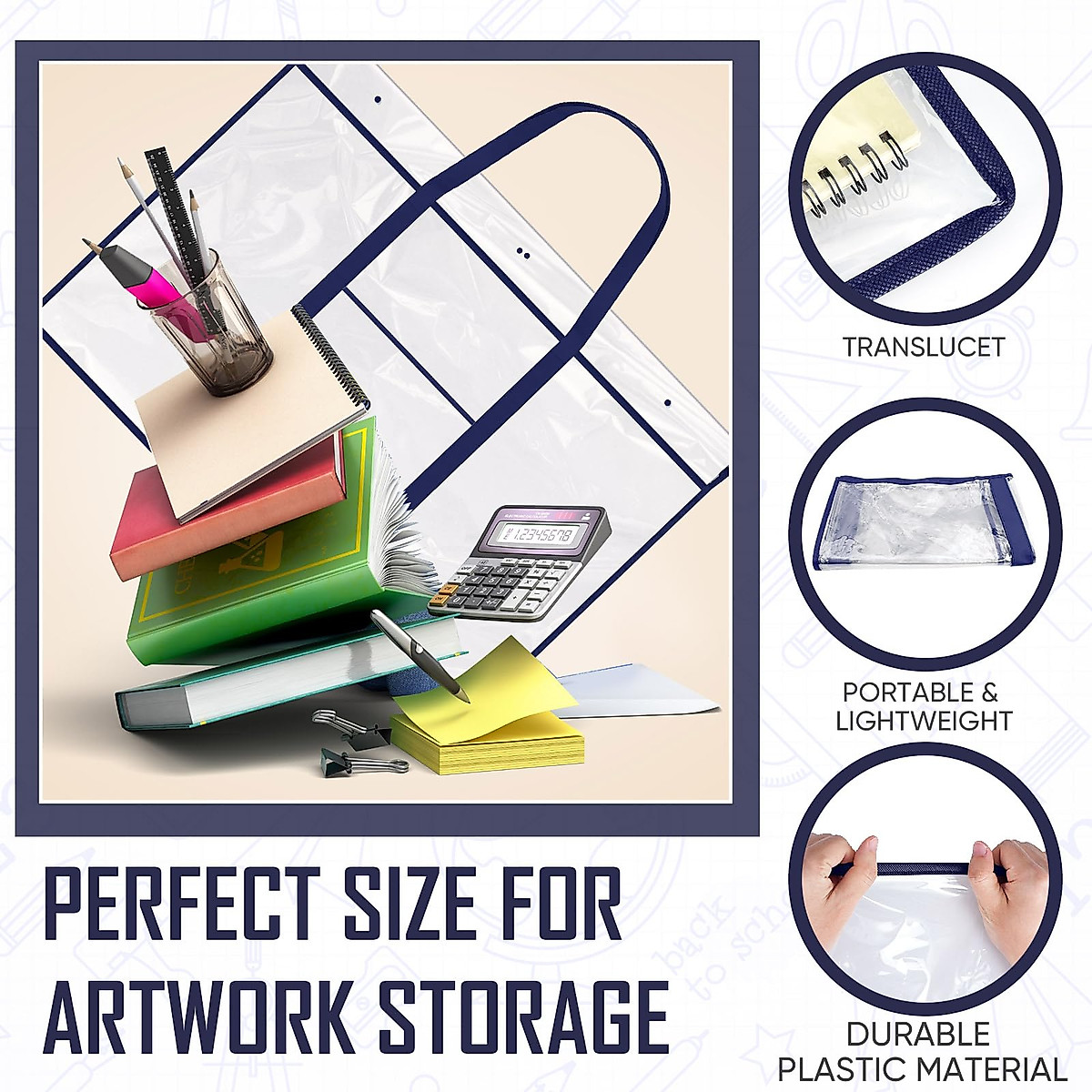 Windyun 2 Pcs Large Poster Storage Bag 48 x 36 Inches 31.5 x 25.5 Inches Bulletin Board Holder Classroom Organization and Storage Poster Storage Container Art Portfolio Case(Blue)