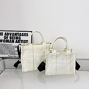 JQAliMOVV Canvas Tote Bag for Women - Mini Travel Tote Bag Purse with Zipper Fashion Shoulder Crossbody Bag Handbag (Beige)