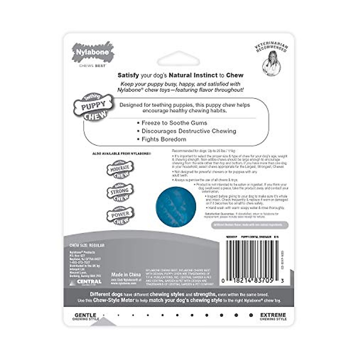 Nylabone Dental Dinosaur Puppy Chew Toy - Puppy Chew Toy for Teething - Puppy Supplies - Chicken Flavor, Small/Regular (1 Count)