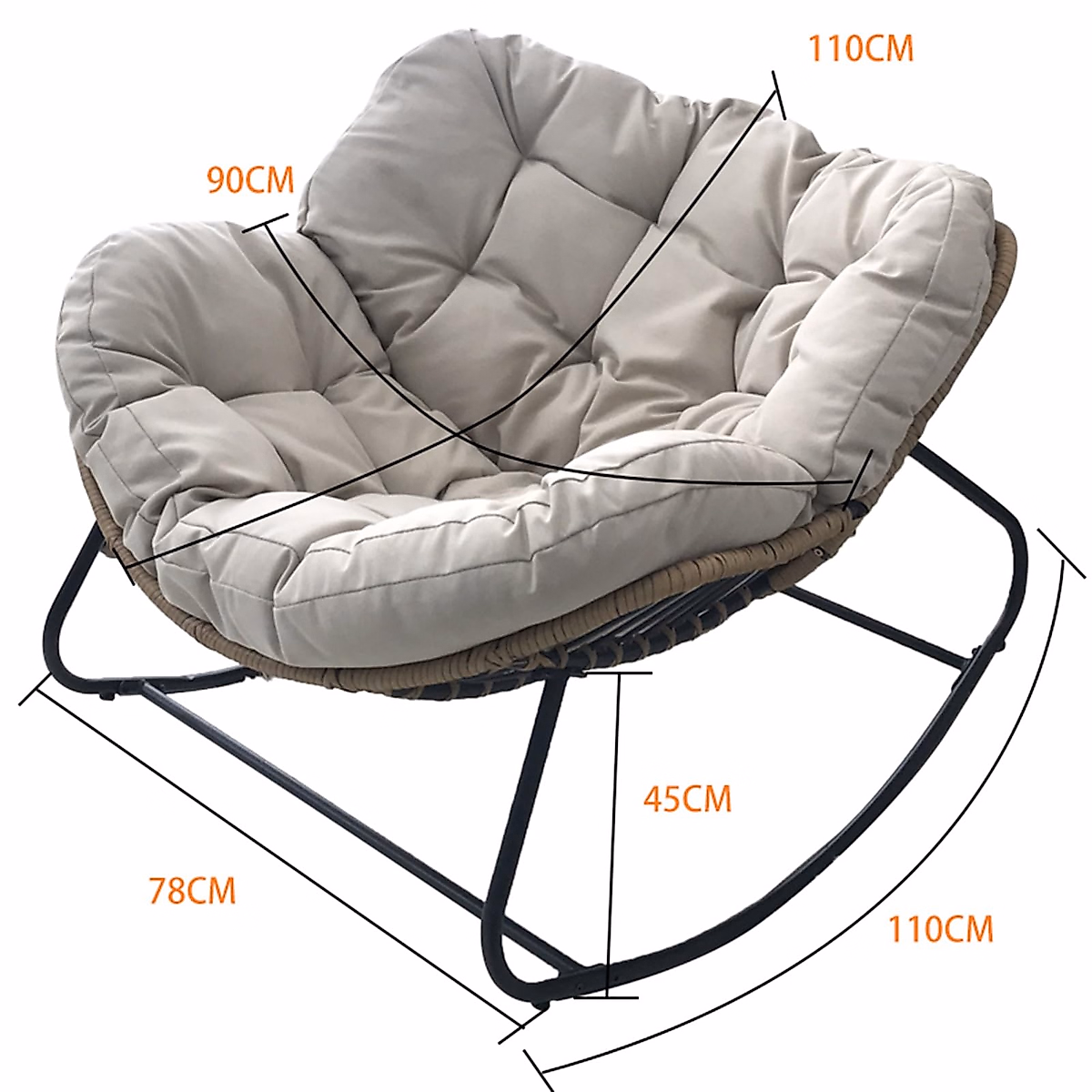 HARELA Indoor & Outdoor Rocking Chair, Patio Oversized Wicker Egg Rocking Chair, Padded Cushion Rocker Recliner Chair, for Front Porch, Living Room, Patio, Garden, Yard