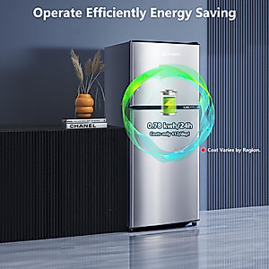 Fox Shack 5 Cu Ft Fridge, Refrigerator with Freezer, 2 Doors Apartment Size Fridge, Energy-efficient, 5 Settings Temperature Adjustable, for Kitchen, Office, Dorm