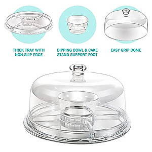 Masthome 6 in 1 Acrylic Cake Stand with Dome Lid (12") Extra Large Multifunctional Serving Platter and Cake Holder, Salad Bowl/Punch Bowl/Desert Platter/Chips & Dip/Cake Plate,BPA Free - Send 2 Spoons