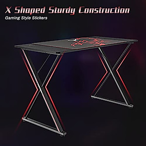 EUREKA ERGONOMIC Gaming Desk 47 Inch,PC Gaming Table, X Shaped Gaming Computer Desk with Mouse Pad, Carbon Fiber Home Office Desk with Cup Holder & Headphone Hook & Controller Stand,Black
