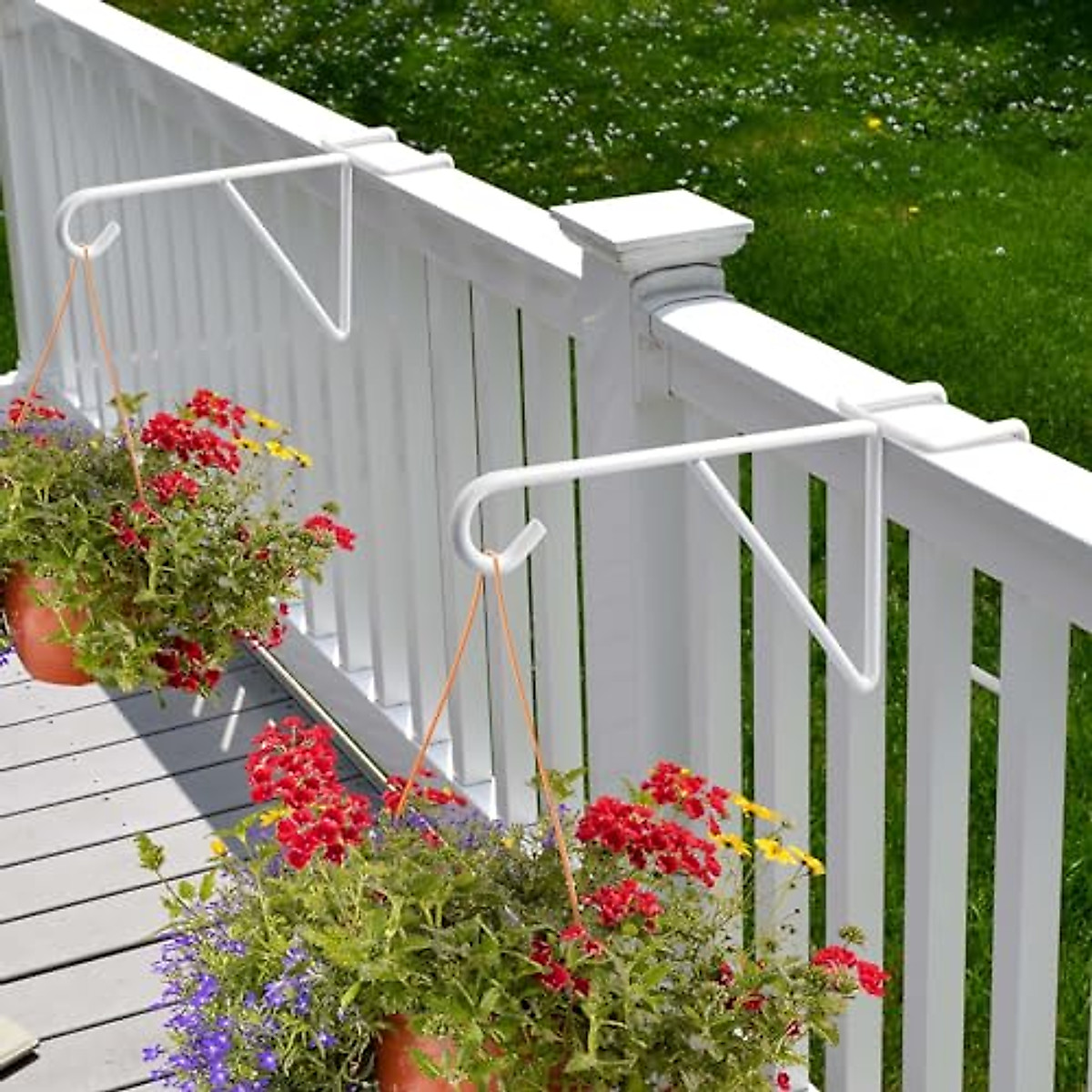 Zacool Vinyl Fence Hooks-2 Pack 5 x 10 Inches Over Fence Hooks Heavy Duty White Powder Coated Steel Fence Hooks for Hanging Plants Bird Feeders,Lights,Hanging Basket,Pool Tools