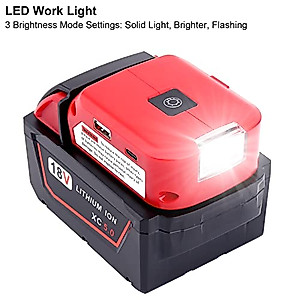 Elefly M18 Dual USB Charger Adapter Replacement for Milwaukee M18 Power Source 49-24-2371 with LED Work Light, Compatible with Milwaukee M18 Battery 48-11-1850 48-11-1862 48-11-1820