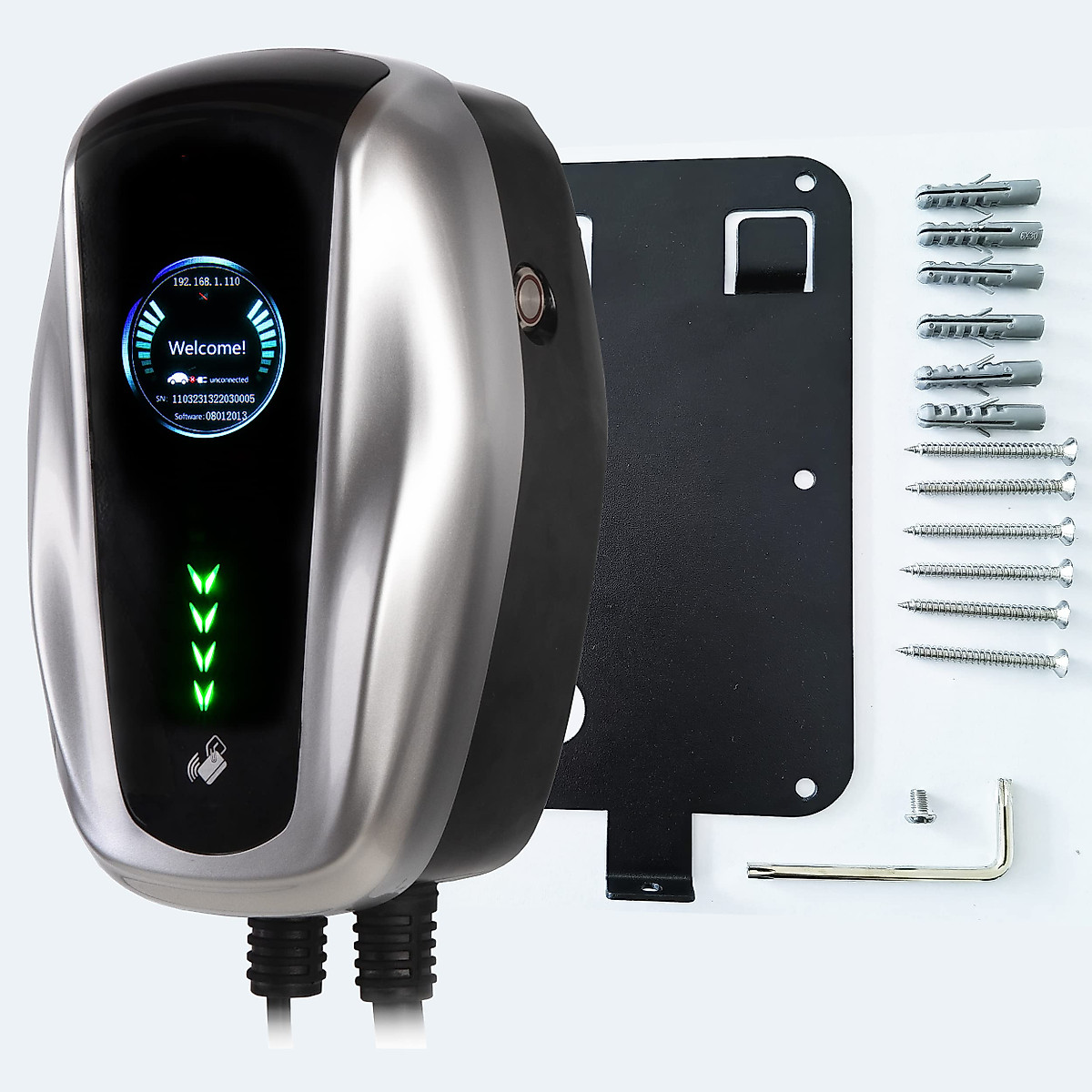 7KW 32Amps Level 2 EV Charger Station with 30TF Cable NEMA 14-50, 220-240V Input J1772 Plug Swipe Card Charging for Most Evs