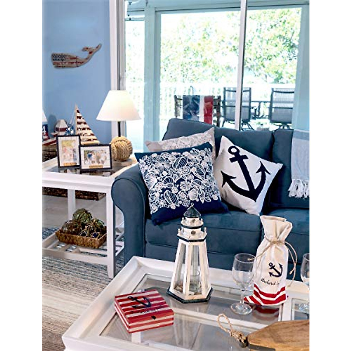 Beachcombers Love Anchor Wood Frame Photo Frame Picture Holder For Wall Shelf Or Tabletop Decor Decoration 0.5" x 6.25" x 8.25" Blue