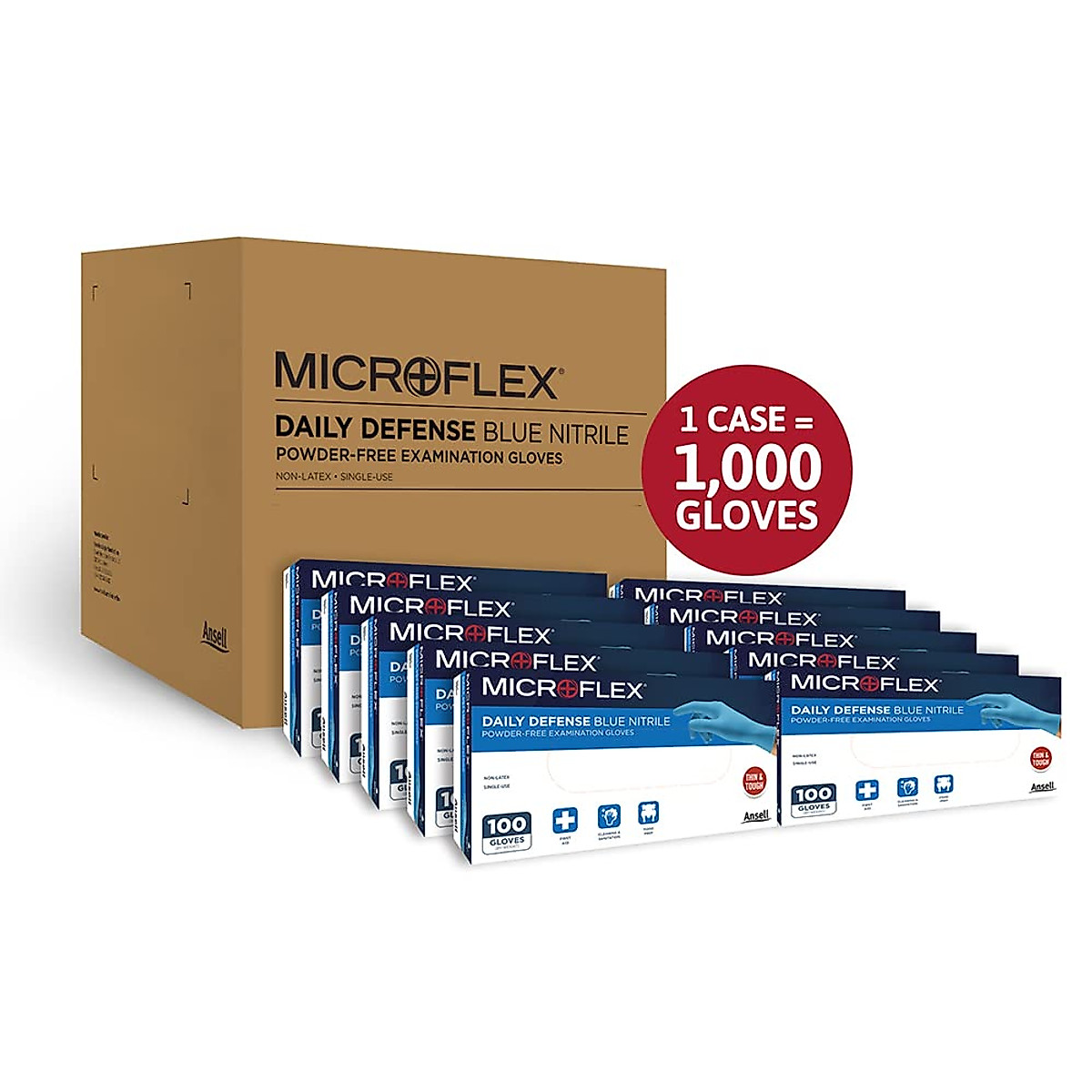 MICROFLEX 10-733 Daily Defense Disposable Rubber Gloves for Cleaning, Food Prep, First Aid - Small, Blue (Case of 1000)