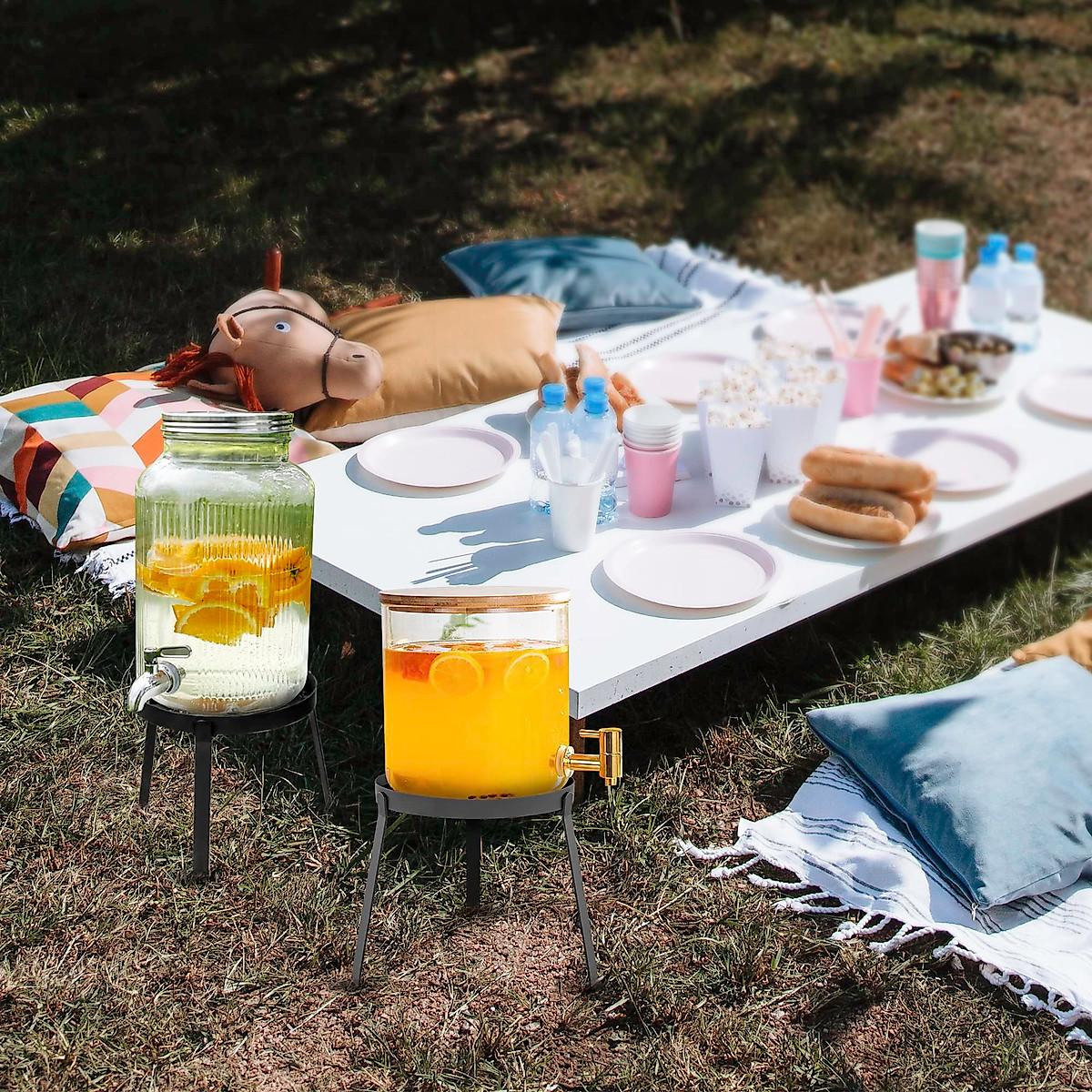 Water Dispenser Stand For Countertop - Metal Drink Dispenser Stand Compatible with Round Water Glass, Easily fold up/carry and storage (Drink Dispenser Stand Only) (Set of 2)