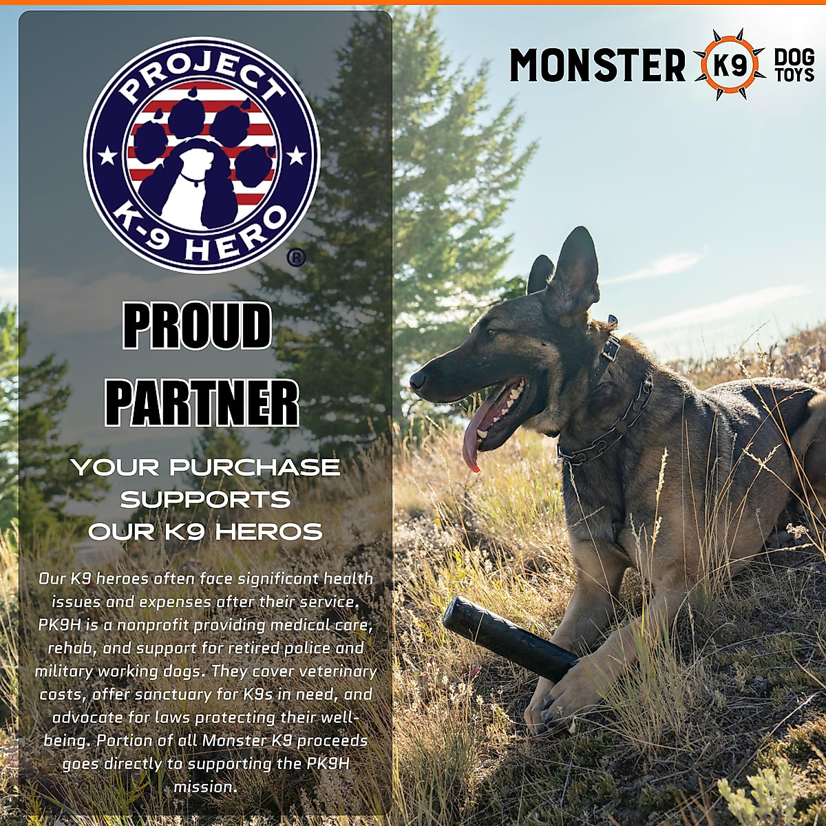 Monster K9 Indestructible Chew Stick - Lifetime Replacement - Medium & Large Breeds - Ultra Durable for Aggressive Chewers - Chew, Tug, & Fetch Dog Toy - Made in USA - 9in. x 1.75in.