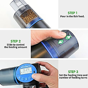Noodoky USB Charging Automatic Fish Feeder, Auto Fish Food Feeder Timer Dispenser for Aquarium or Small Fish Turtle Tank, Auto Feeding on Vacation or Holidays