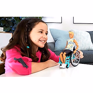 Barbie Ken Fashionistas Doll #167 with Wheelchair and Ramp Wearing Tie-Dye Shirt, Black Shorts and Accessories (Amazon Exclusive)