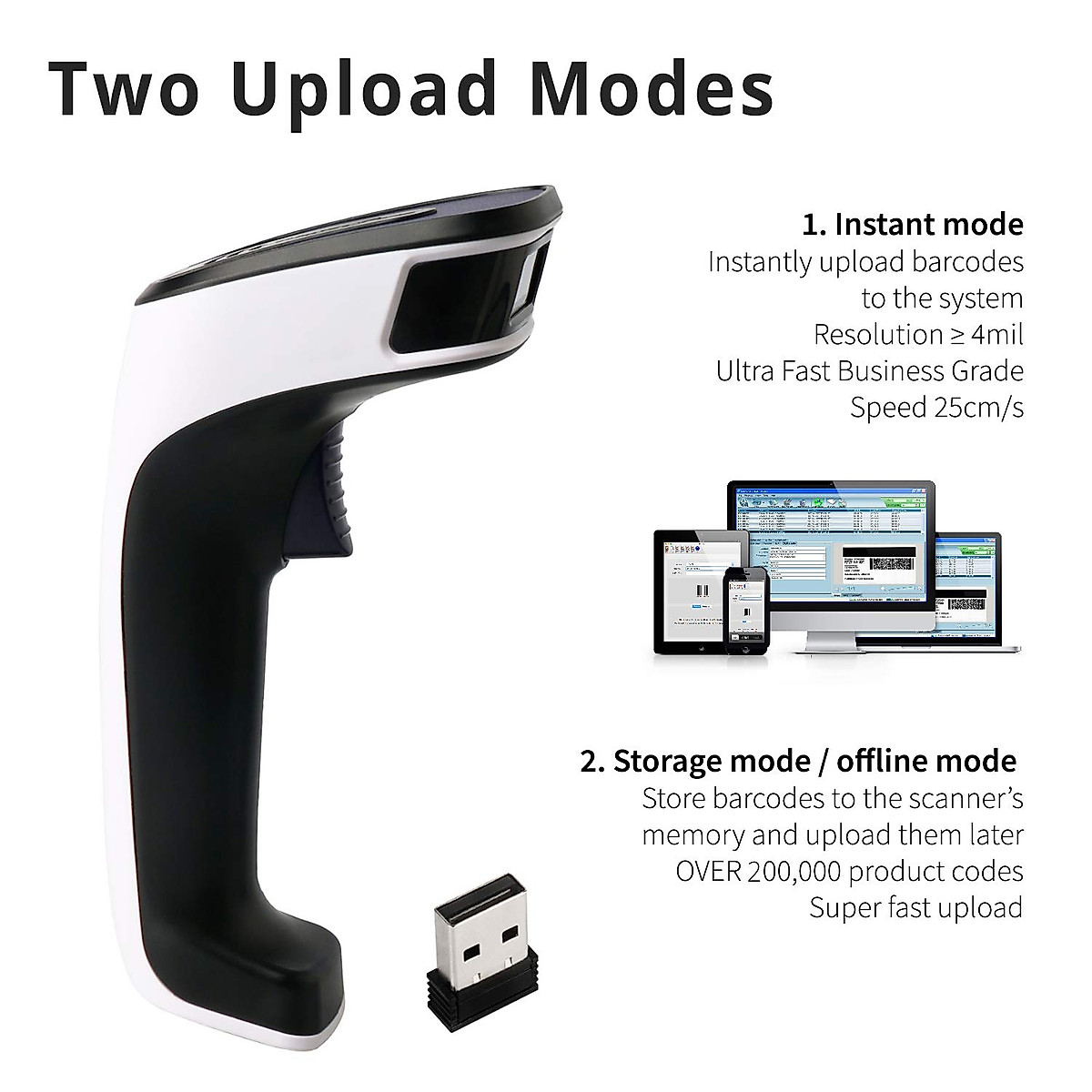 ScanAvenger Portable Wireless Bluetooth Barcode Scanner: 3-in-1 Hand Scanners - Cordless, Rechargeable 1D and 2D Scan Gun for Inventory Management - Wireless, Handheld, USB Bar Code/QR Code Reader
