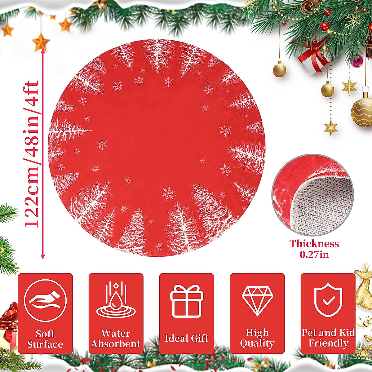 Christmas Round Area Rug 4ft, Washable Kitchen Rugs Non-Slip Indoor Runner Rug Carpet, Christmas Snowflake Holiday Rug for Bedroom Bathroom Living Dining Room Decor