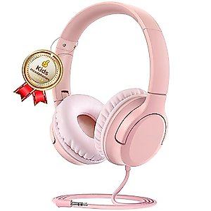 DyBaxa Kids Headphones, Wired Foldable On-Ear Headphones for Kids, Volume Limiter 94dB, Kid Headphones for School Classes Travel, 3.5mm Jack Kids Headset Compatible Smartphones Tablet, Pink