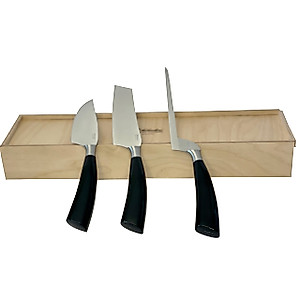 Coltelleria Saladini Stainless Steel 3-Piece Soft Cheese Knife 7-Inch, Parmesan Knife 4-Inch, Semi-hard Cheese Knife 5.5-Inch Set with Buffalo Horn Handle