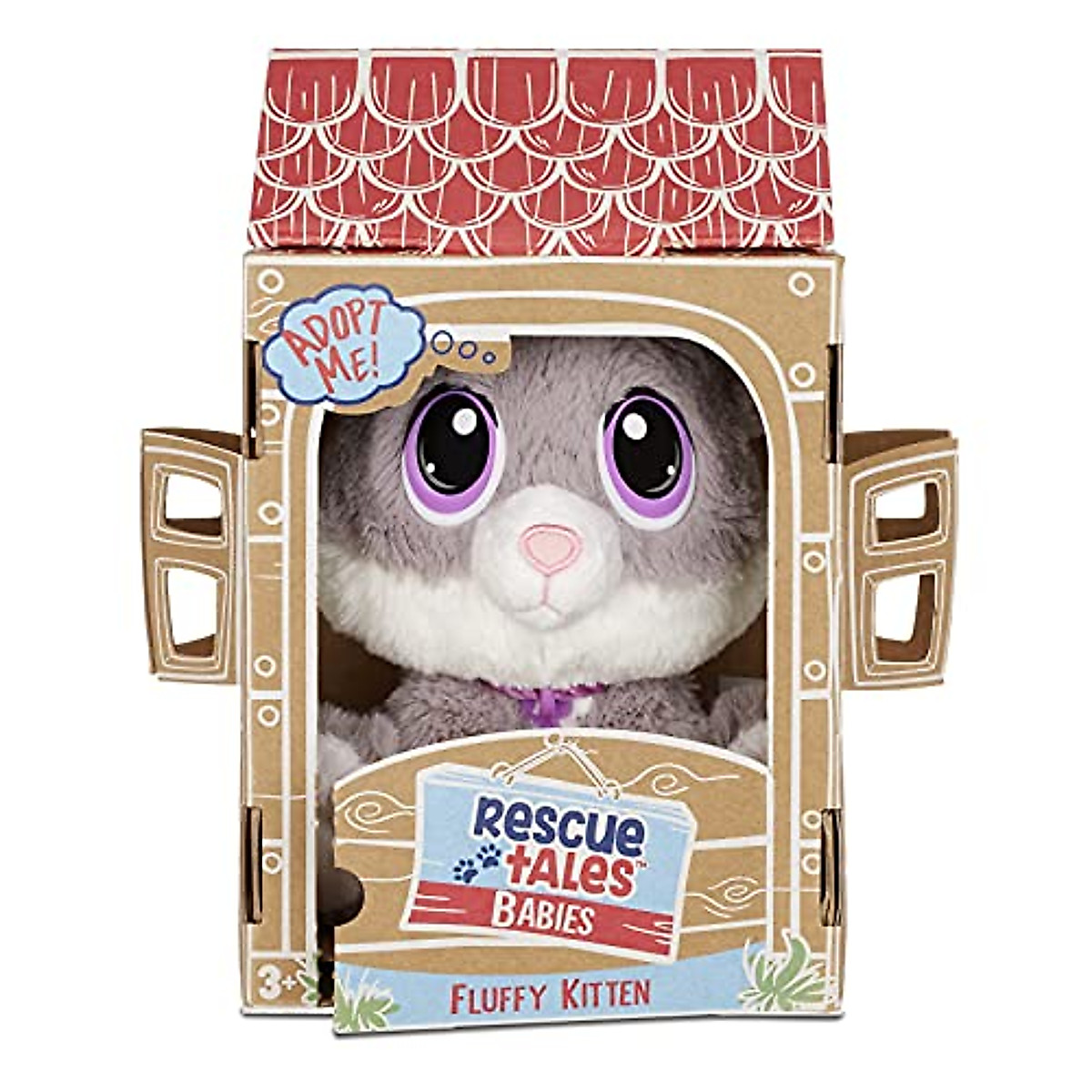 Little Tikes Rescue Tales Babies - Fluffy Kitten | Soft Cuddly Plush Pet Toy with Collar, Tag, Home, Stickers, Activities | Ages 3+