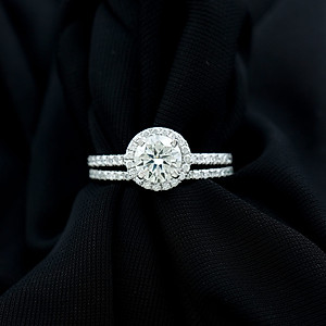 Certified Moissanite Diamond Wedding Ring Set, D-Vs1 Quality, Moissanite Bridal Ring Set (Ready to Gift), 14K White Gold, Size:US 12.00