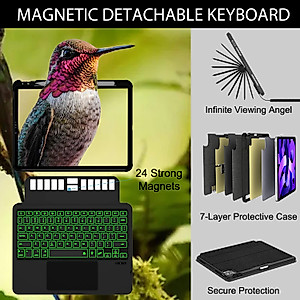 Baaaq Keyboard case for iPad Air 11 inch (M2) 2024,iPad Pro 11 inch (4th/3rd/2nd/1st Gen),10.9" iPad Air 5/4, Magnetic Detachable Kickstand case with Bluetooth Backlit Trackpad Keyboard-10.9/11" Black