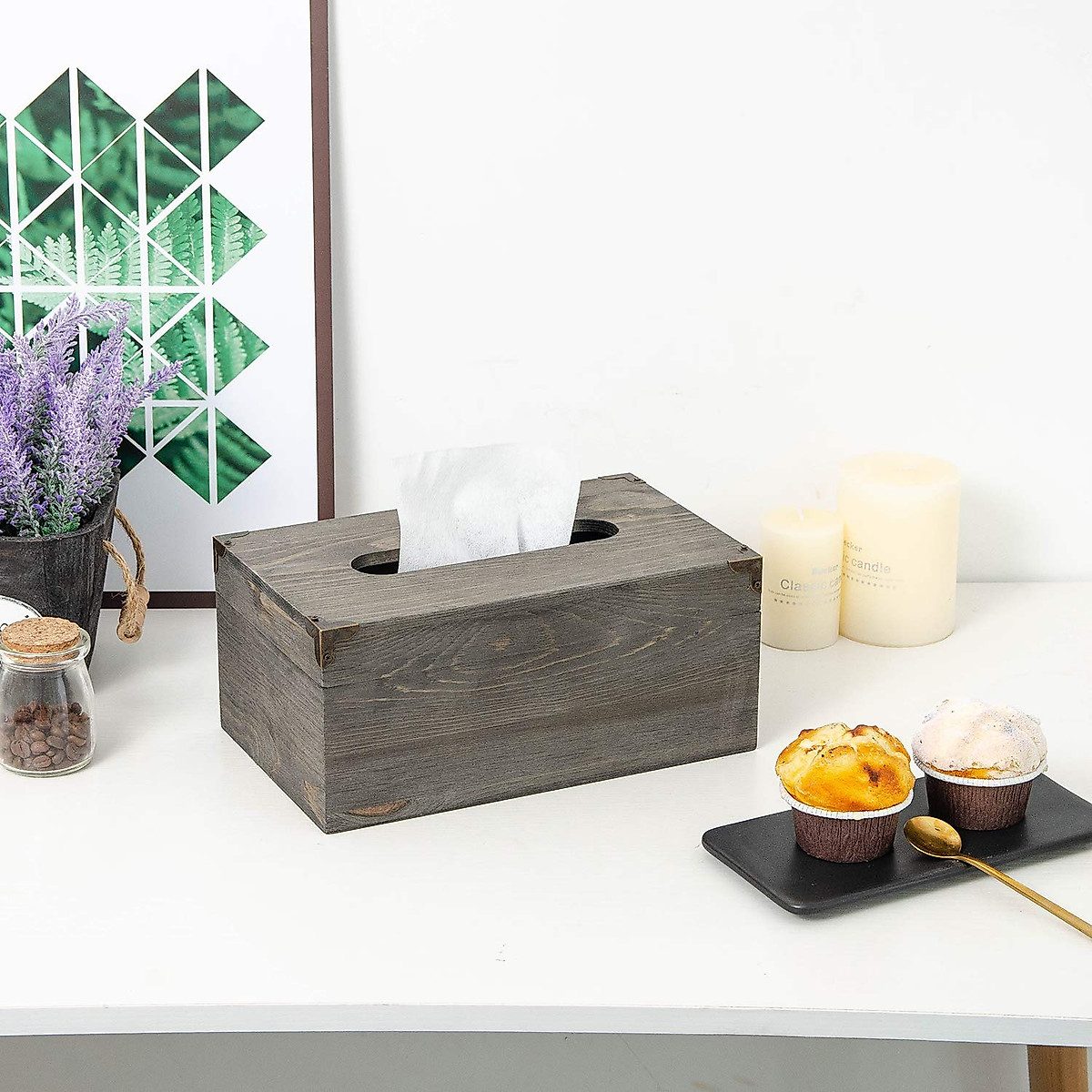 Distressed Wooden Rustic Facial Tissue Box Holder Tissue Box Cover Napkin Dispenser for bathroom Living room dining room bedroom toilet (Grey)