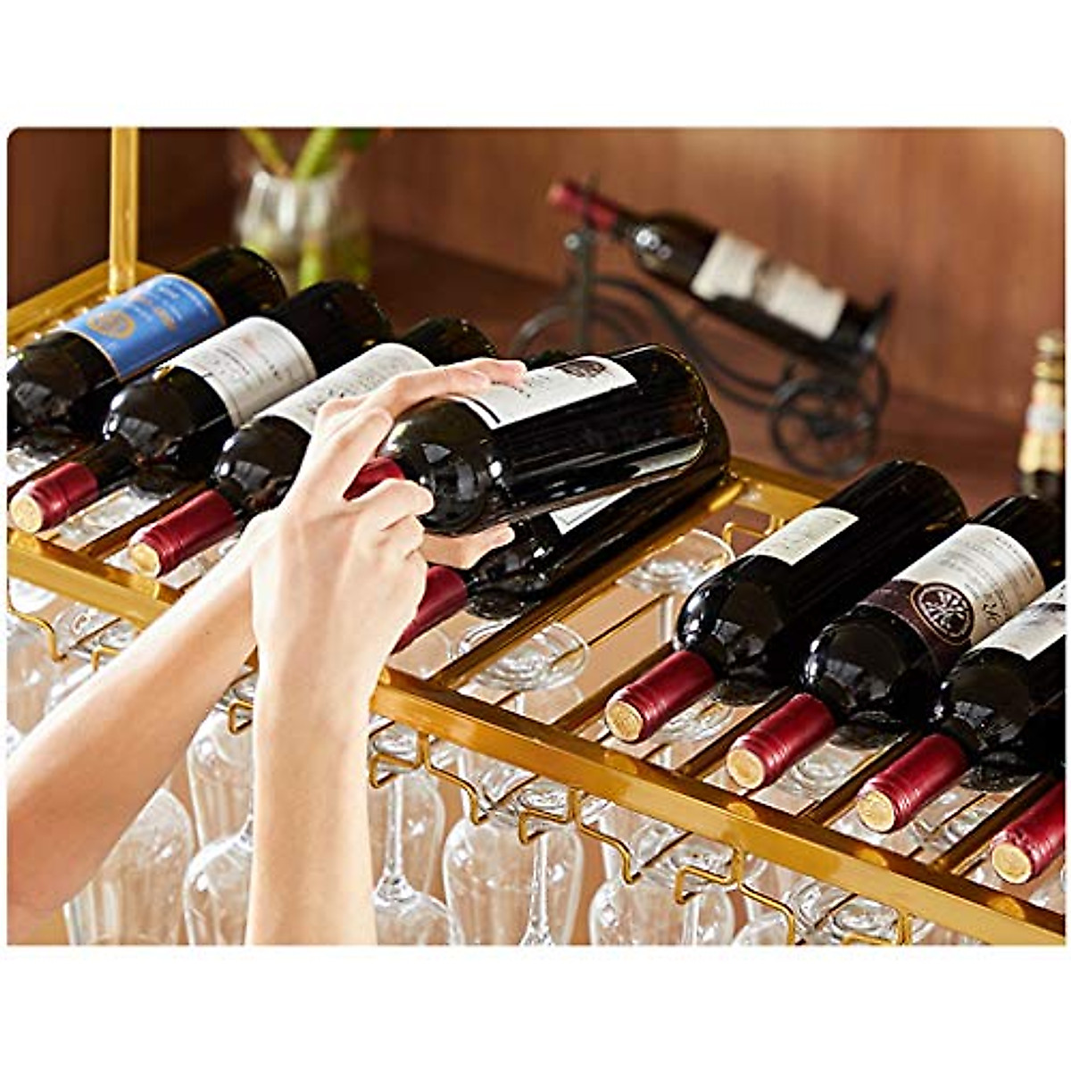 Inverted Retro Wine Glass Stylish Simplicity Wine Rack Simple Home Creative Display Wine Glass Bracket Bar Restaurant Kitchen Adjustable Height Floating Wine Rack (Golden 120 * 35Cm), PIBM, Black,
