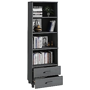 GOLINPEILO Wooden Highboard Bookcase, Dark Gray 4-Tier Bookshelf with 2 Drawers, Standard Book Shelves Display Shelf Solid Wood Pine for Home Office 23.6"x13.8"x70.9"(B) -AA