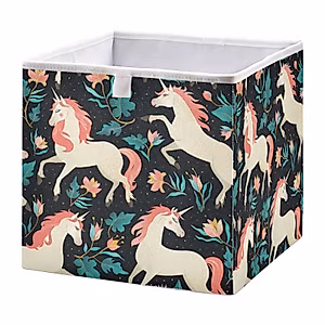 Unicorn Fairytale Forest Cube Storage Bin Collapsible Storage Bins Waterproof Toy Basket for Cube Organizer Bins for Kids Toys Nursery Closet Shelf Book Office Home - 11.02x11.02x11.02 in